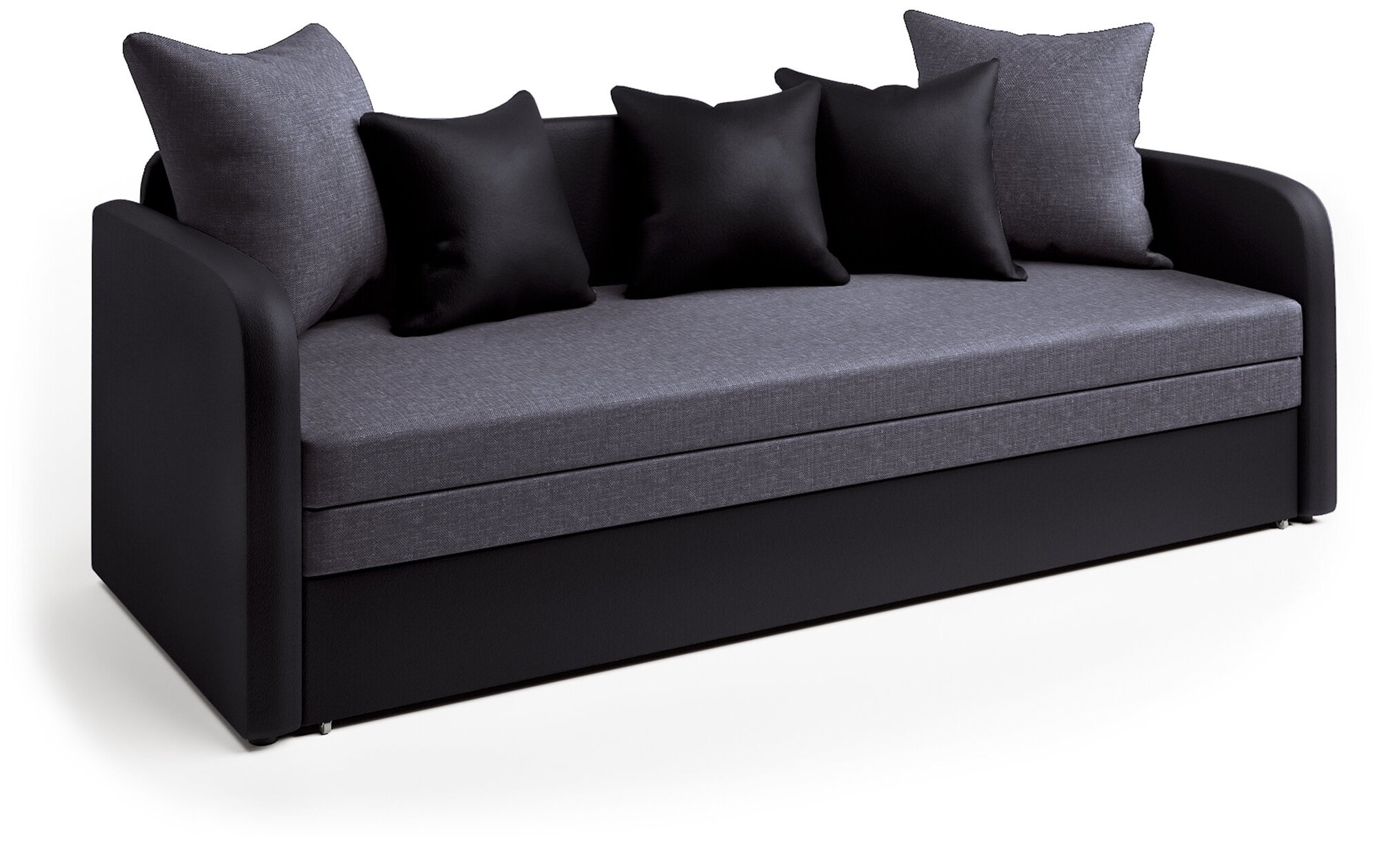 Диван софа Трио экокожа черный и серая рогожка