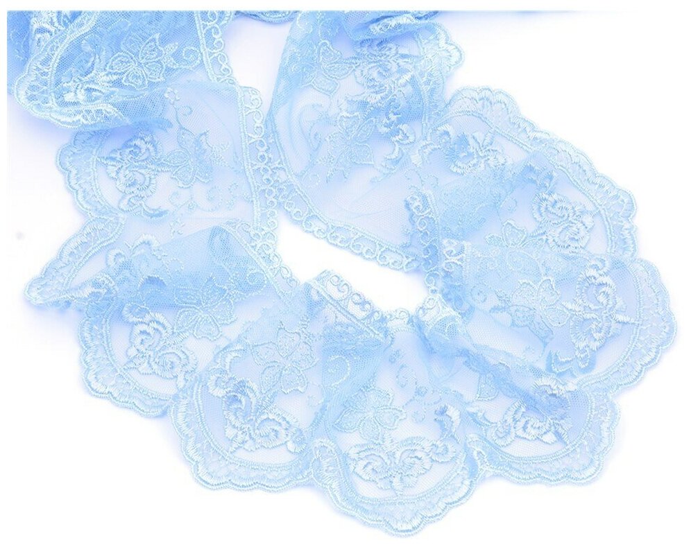 Кружево на сетке (кружево для шитья и рукоделия) шир.103мм цв. голубой упак.13,7 м