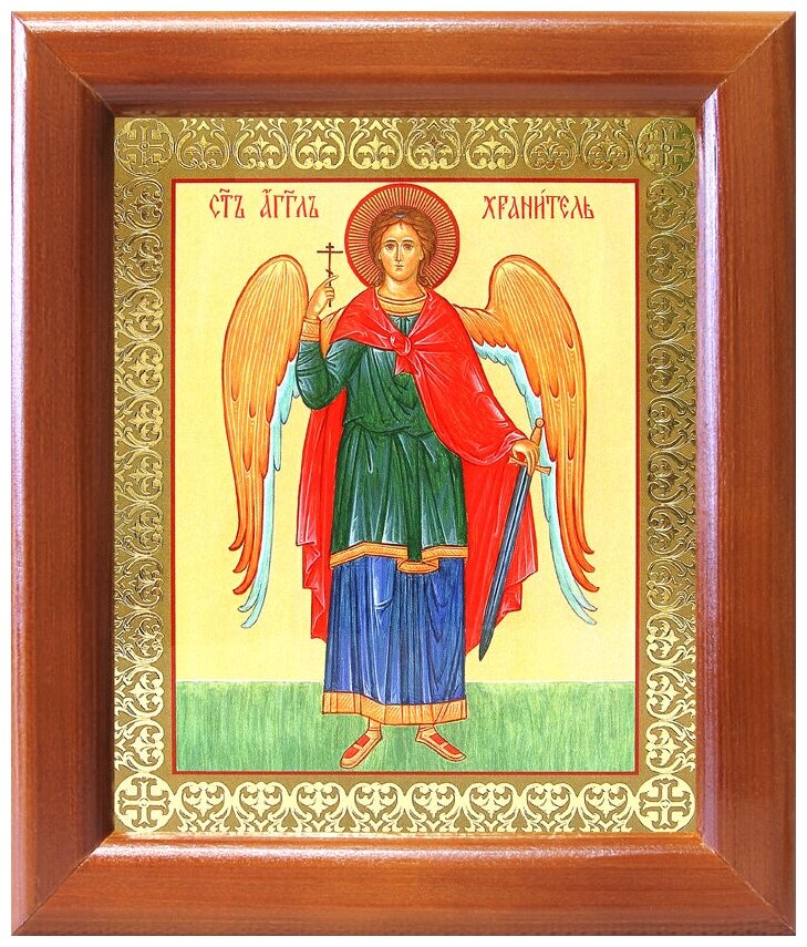 Ангел Хранитель (лик № 040), икона в деревянной рамке 12,5*14,5 см
