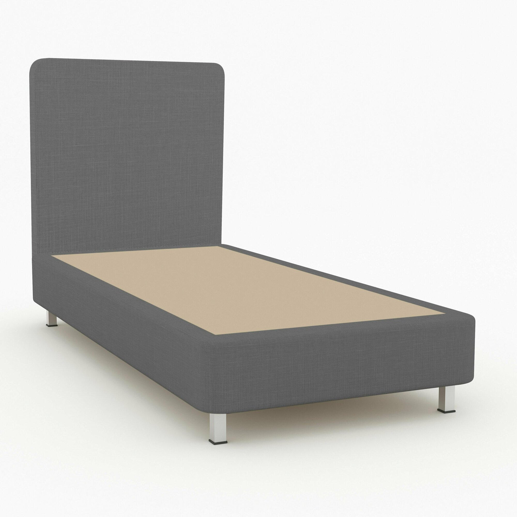 Односпальная кровать BOX SPRING с Изголовьем 91х207 рогожка серая + спинка (кровать для гостиниц, отелей, хостелов)