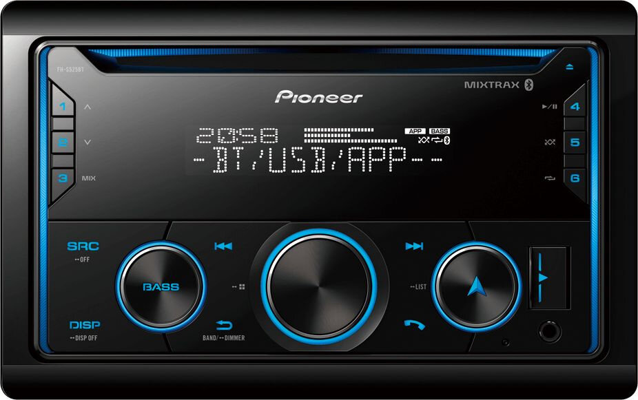Автомагнитола Pioneer FH-S525BT, 2DIN, CD, USB, монохромный дисплей