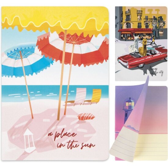 Тетрадь Brauberg 40 л. в линию обложка SoftTouch, набор 3 шт, бежевая бумага 70 г/м2, сшивка, А5 (147х210 мм), путешествие, , 403799