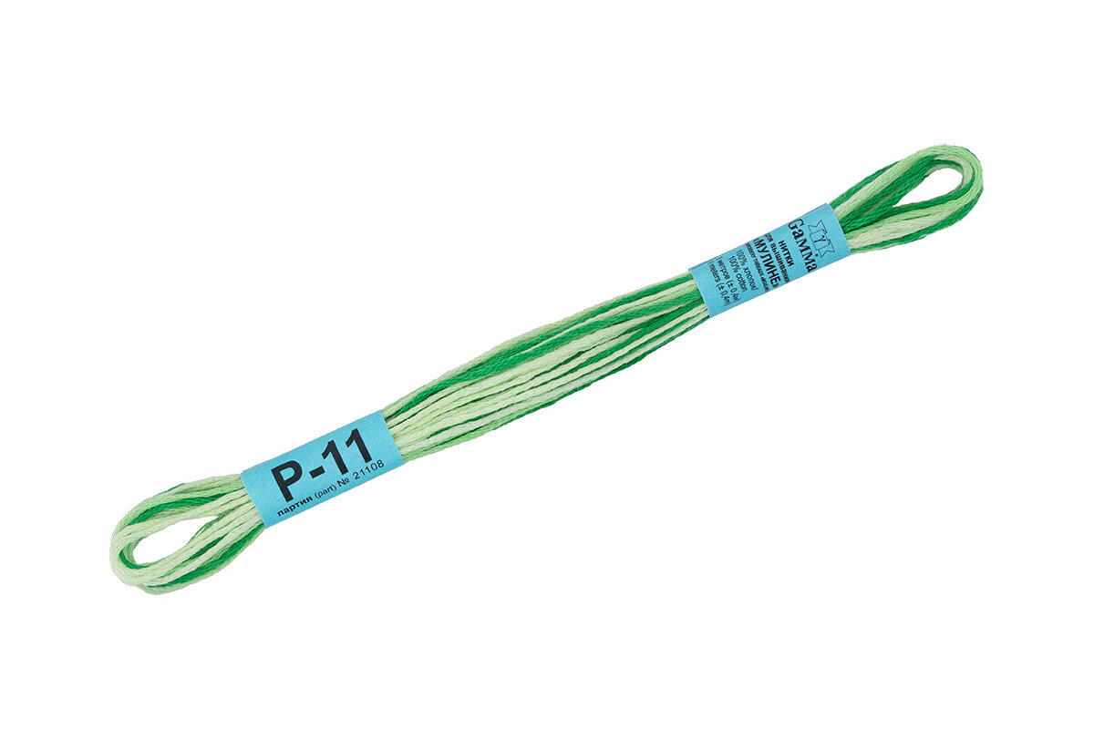 Мулине "Gamma" меланж 100% хлопок 8 м Р-11 яр. зеленый-бл. зеленый