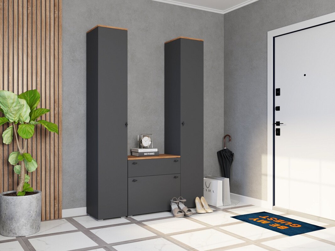 Прихожая МебельЛэнд24 Квели - 8 Графит 131x35x200 серый для одежды со шкафом с тумбой
