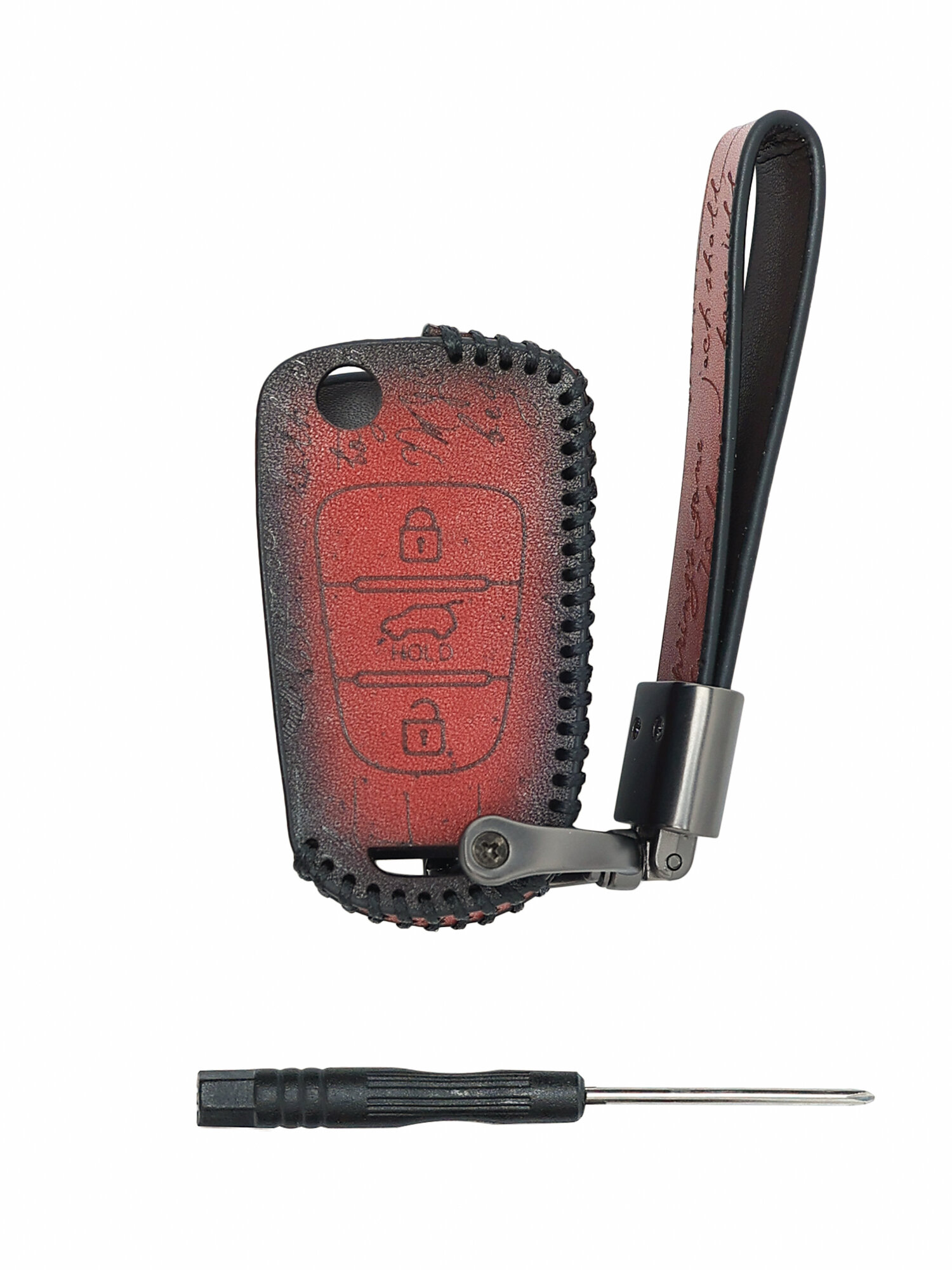 Чехол для автомобильного ключа Hyundai (Хендай) Цвет Красный нить Черная