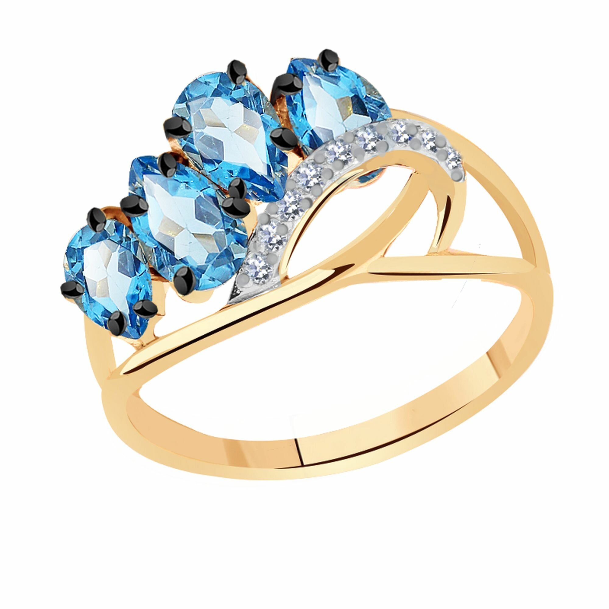 Кольцо, красное золото, 585 проба, топаз, фианит