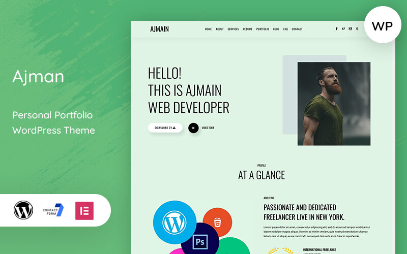 Подарочный сертификат на Шаблон для сайта Вордпресс с демоконтентом Ajman – Personal Portfolio Theme WordPress