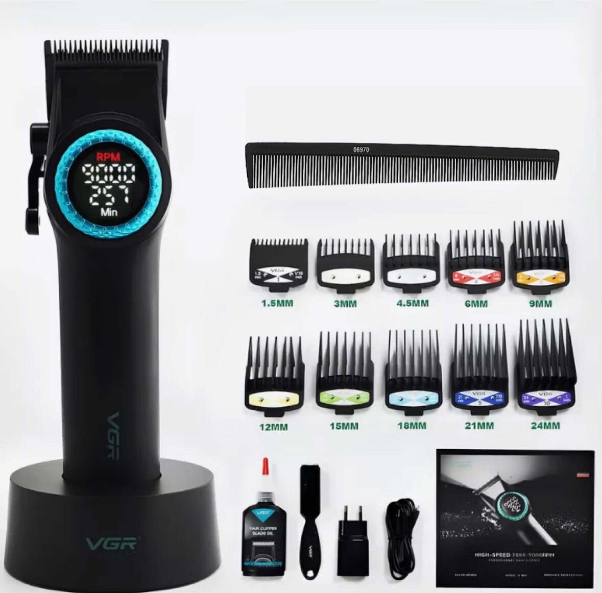 Профессиональная машинка для стрижки волос, триммер для усов, бороды, беспроводная VGR V-001 / черная