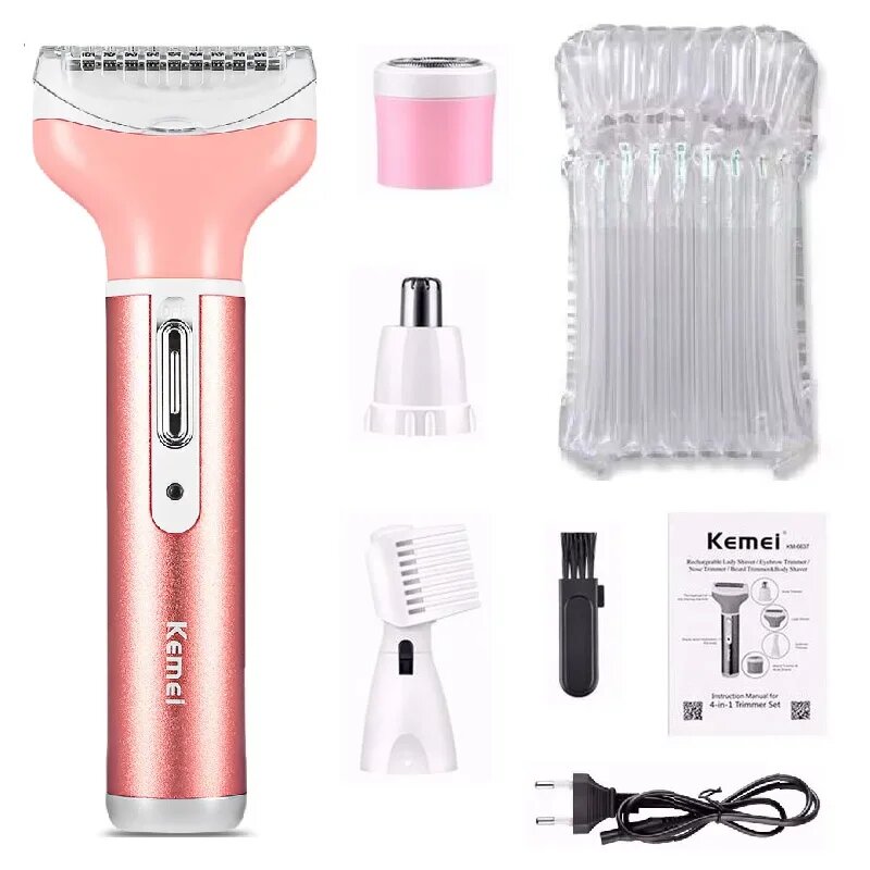 Kemei 4 в 1 Женский Триммер для лица и тела, триммер для бороды, бровей, носа, ушей, женское удаление волос, бикини, мяч, ухо, перезаряжаемый набор, KM-6637