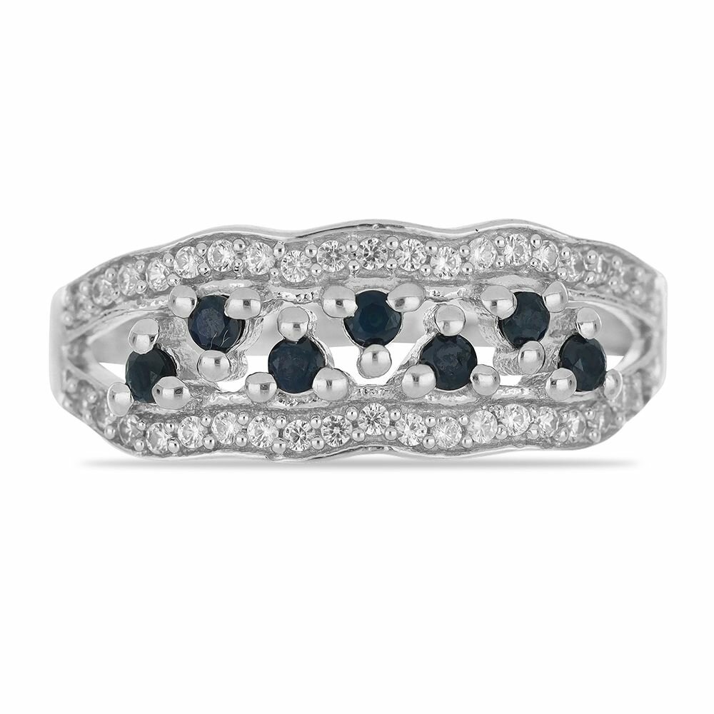 Кольцо дорожка, серебро, 925 проба, родирование, циркон, сапфир