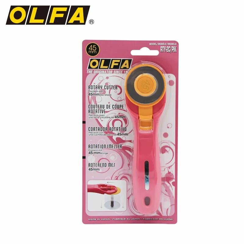Роторный дисковый нож OLFA "RTY-2C", розовый, ручка из пластика