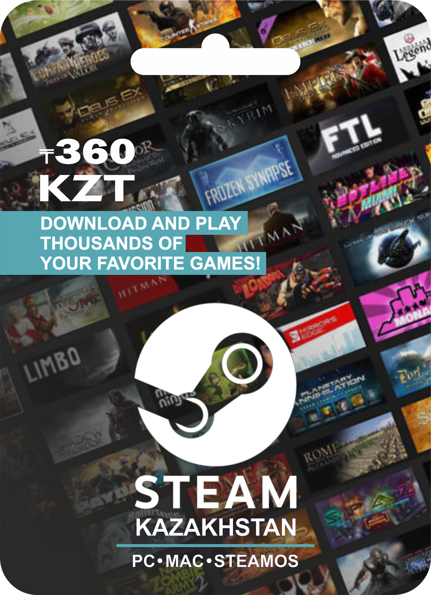 Подарочная карта Steam 360 ₸ Казахстан / Steam Gift Card 360 ₸ Kazakhstan
