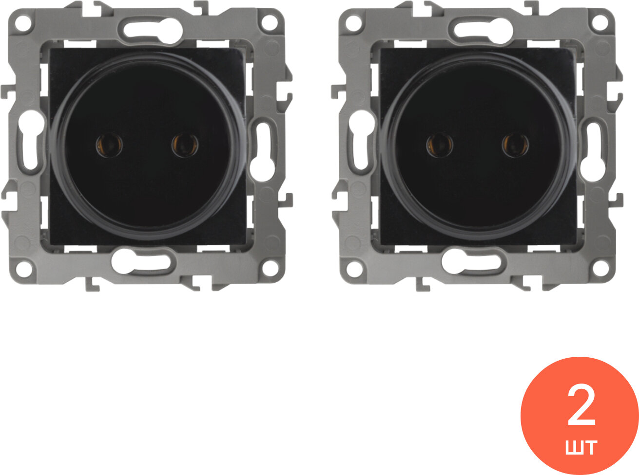 Розетка силовая штепсельная ЭРА 12-2105-06, 16А 250В IP20 черный, 2P без заземления, Б0018259 / электрооборудование (комплект из 2 шт)