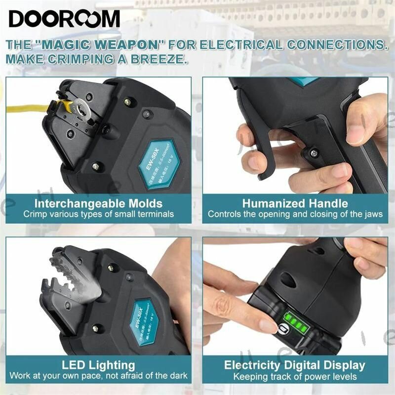 EW-50X пресс гидравлический электрический с питанием от литиевой батареи 18 В Макс. 0.5-50 мм Аккумуляторный обжимной инструмент с двумя батареями 2А,16кн