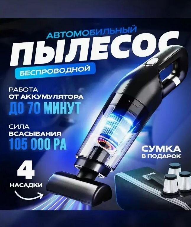 Пылесос для автомобиля беспроводной мощный на аккумуляторе