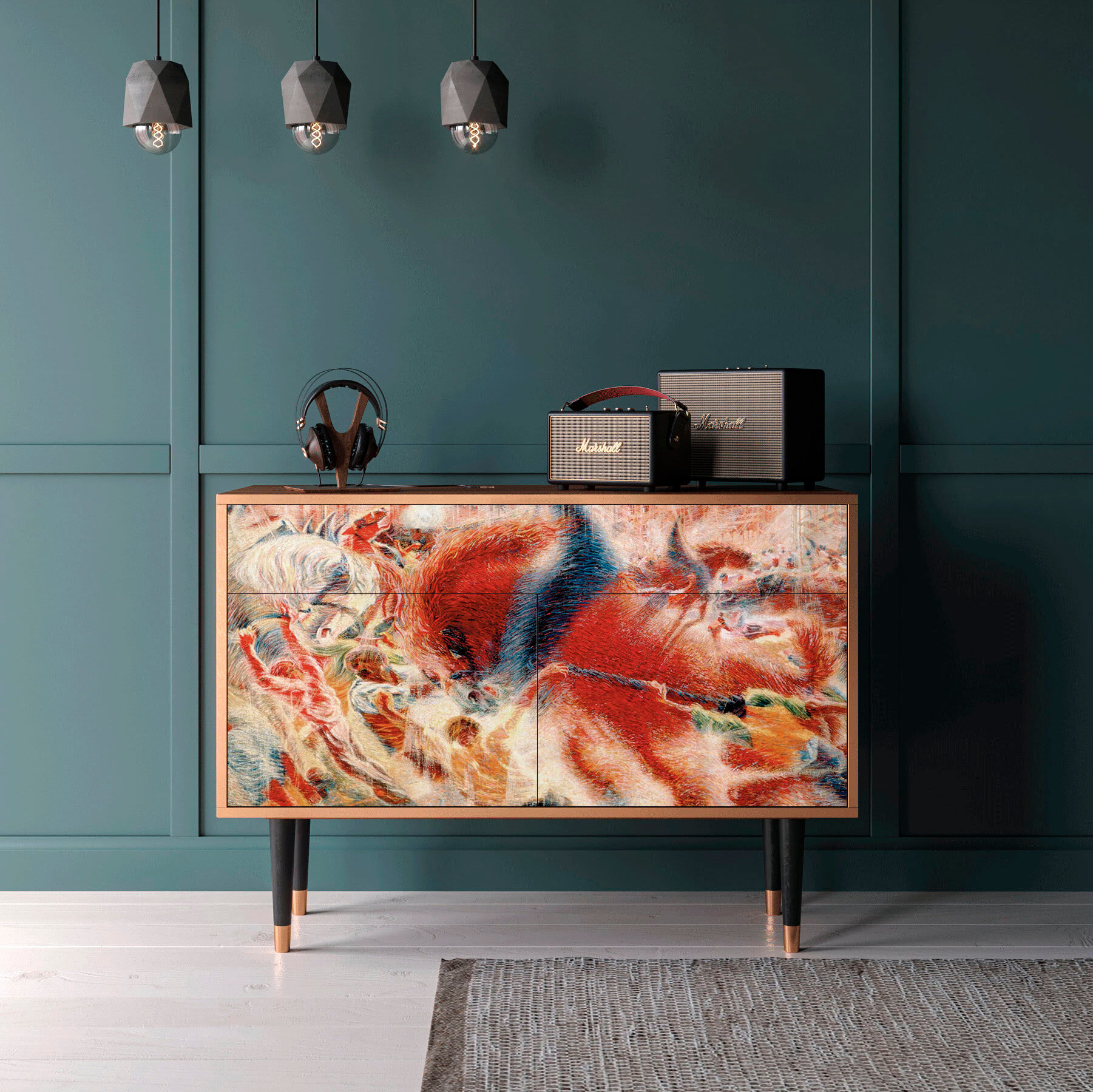 Комод - STORYZ - BS4 The City Rises by Umberto Boccioni, Размер - 115 x 85 x 48 см, Цвет корпуса - Орех