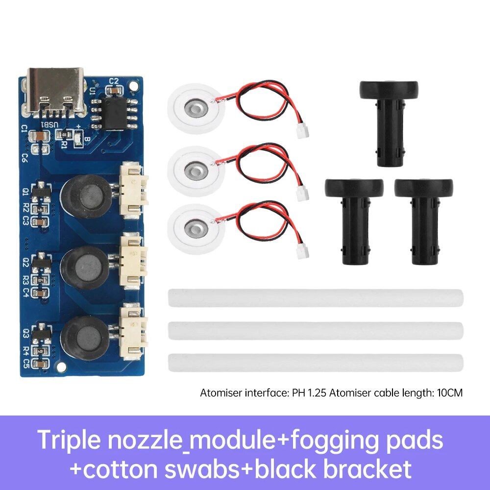 Тип C двойной распылитель три распыления ультразвуковой распылитель модуль увлажнителя туманообразователь и плата драйвера постоянного тока 5 В 108-110 кГц ± 5 кГц