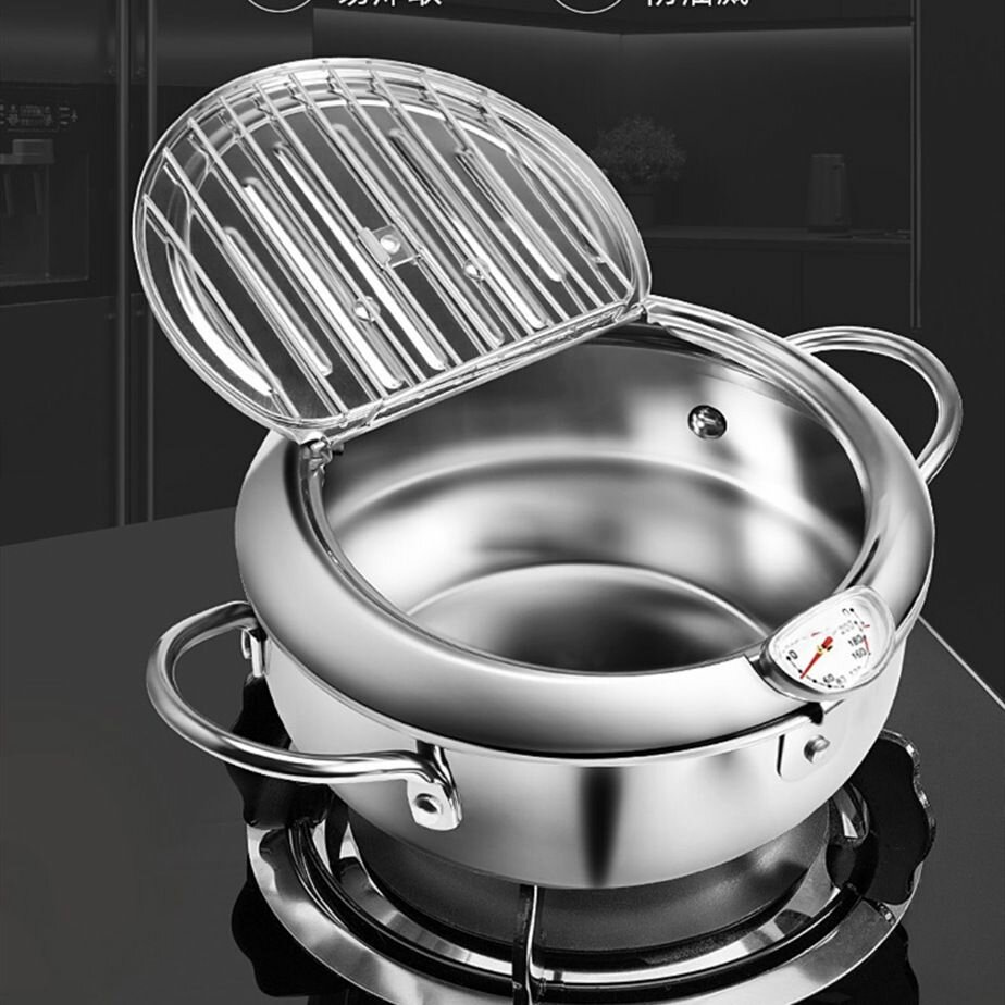 Фритюрница для темпуры, нержавеющая сталь 304, 20 см (для индукции, с термометром)