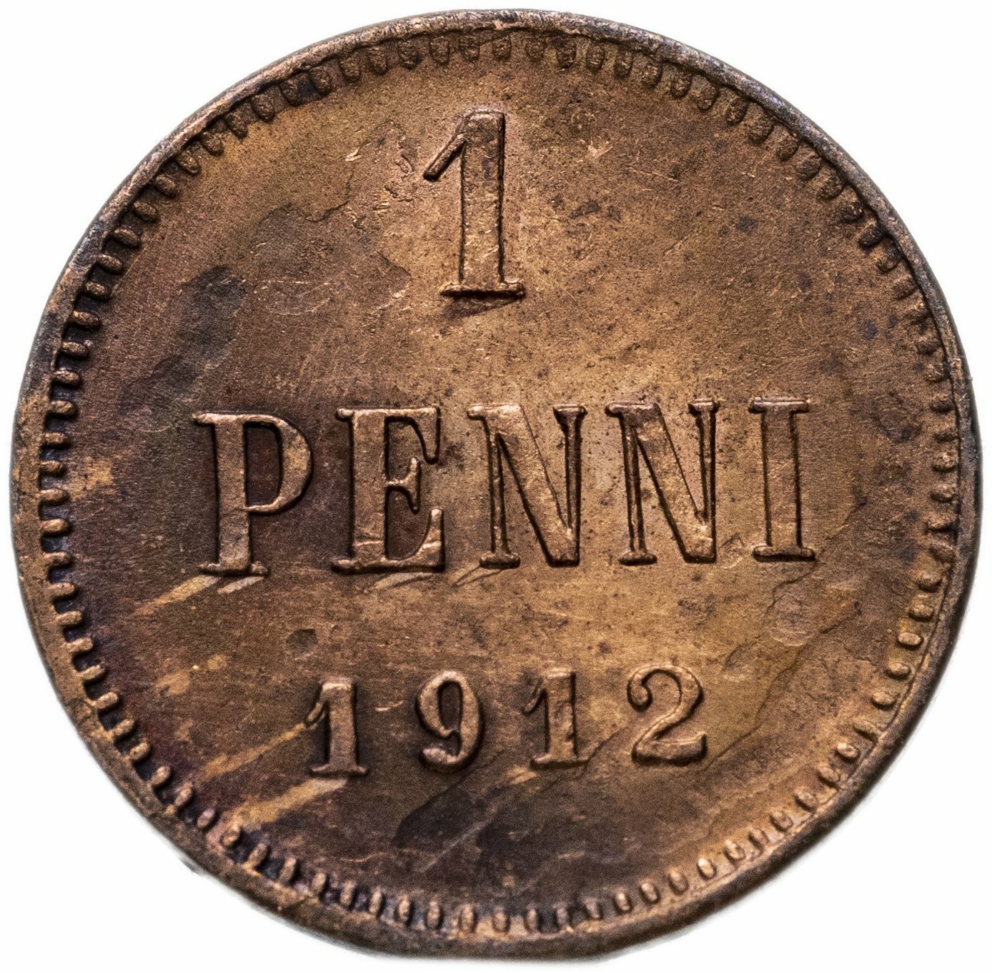 1 пенни penni 1912 Российская Финляндия, Медь, в сохранности XF