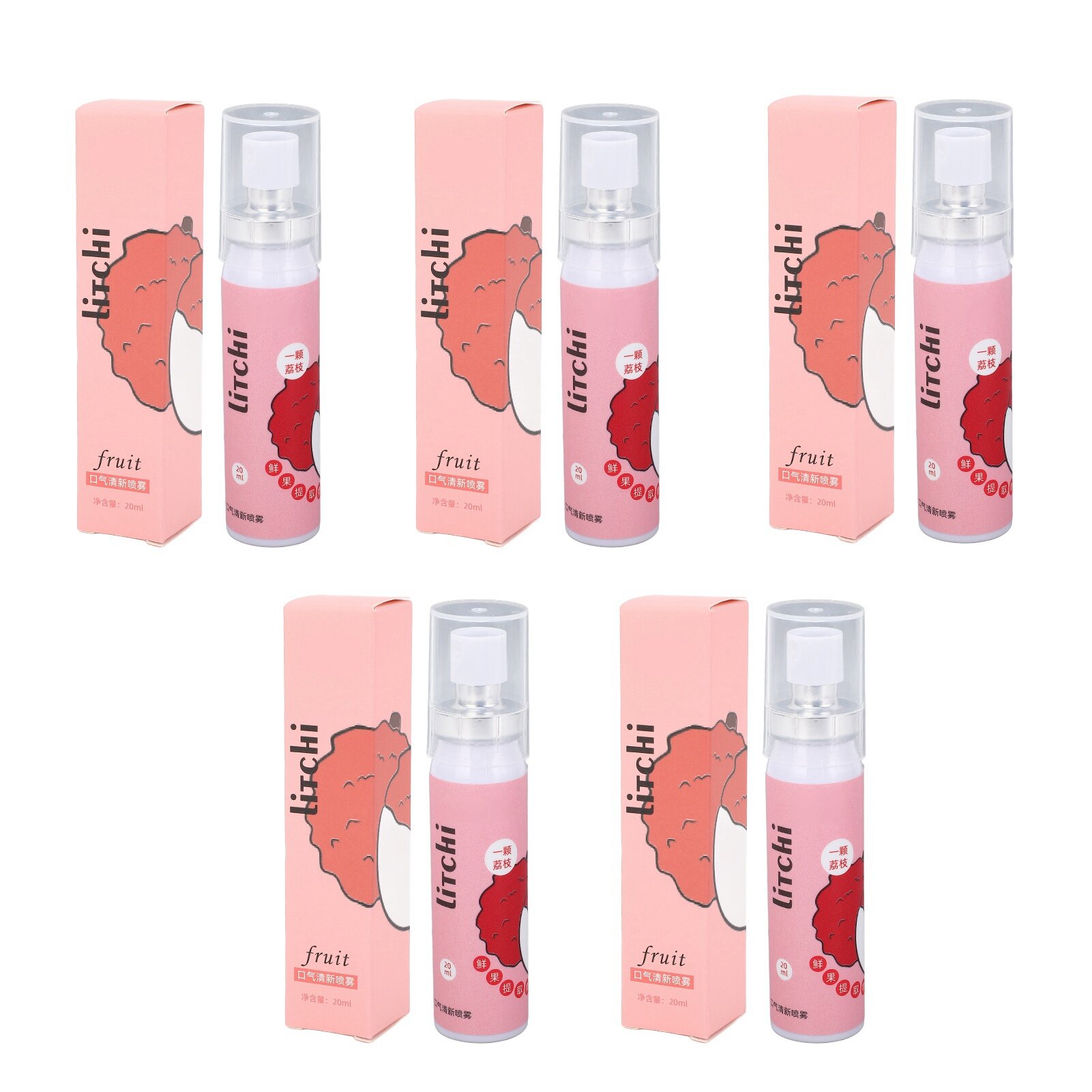 5PCS Bad Breath Oral Spray Lychee Flavored Portable 20ml Safe Non Irritating Care