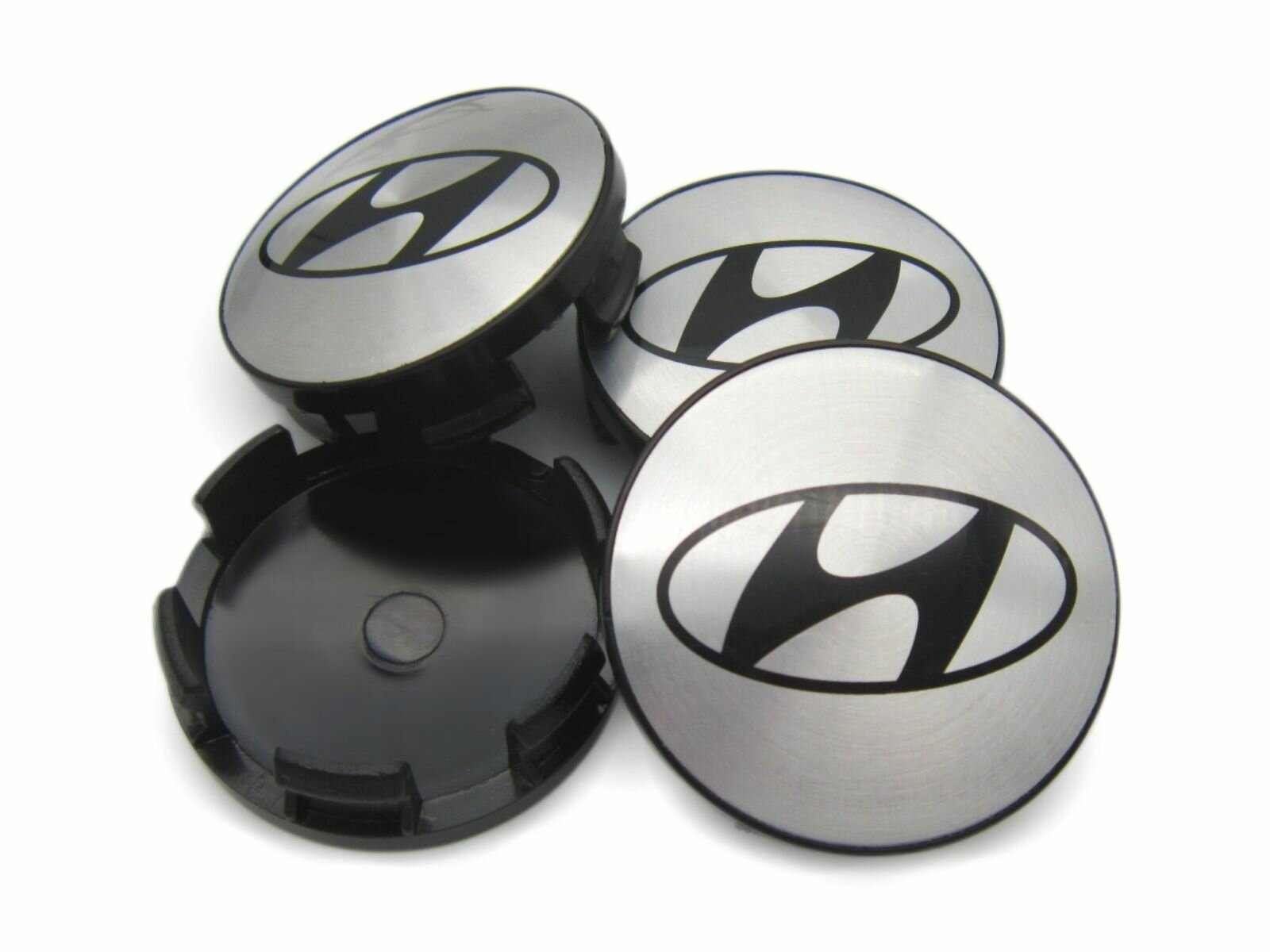 Колпачки, заглушки на литые диски СКАД Hyundai chrome black logo 56/51/12 мм, комплект 4 шт.