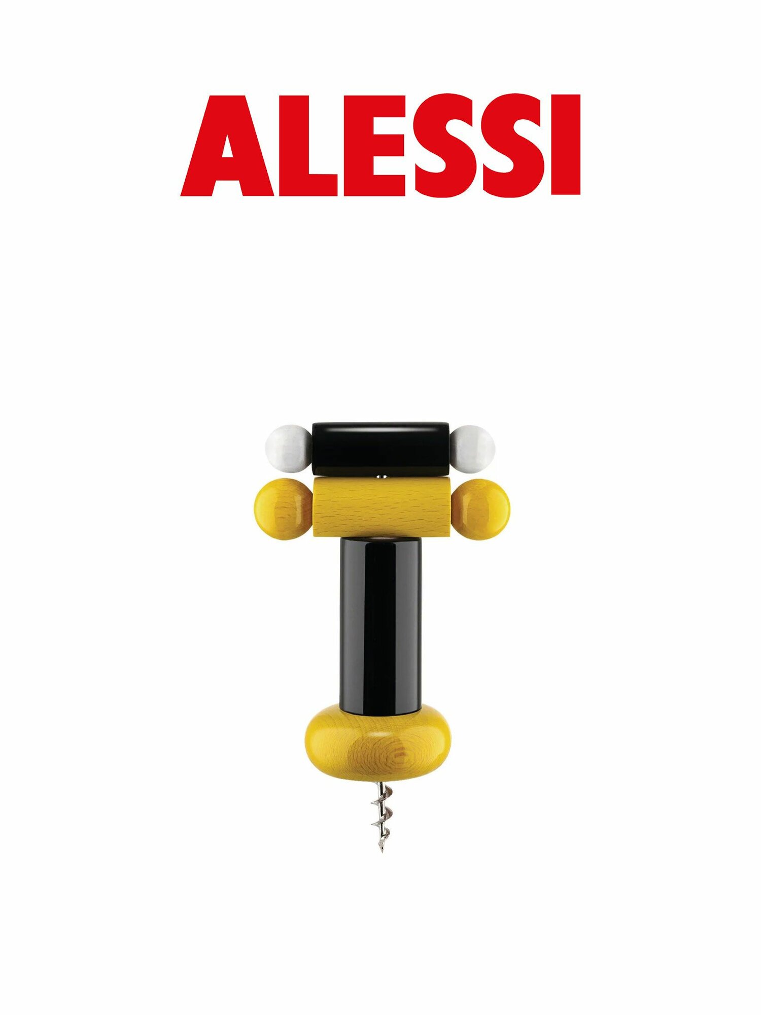 Штопор для вина Alessi ES17 1, древесина бука, черный, желтый и белый