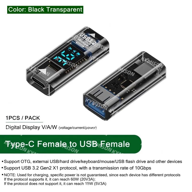 Type-C Female to USB Female адаптер с дисплеем, Цвет: T7