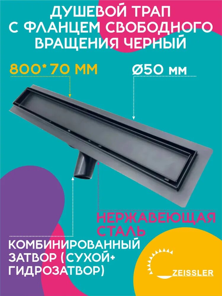 Водоотводящий желоб (трап) TIM 80 см Черный 558002ВК BAD