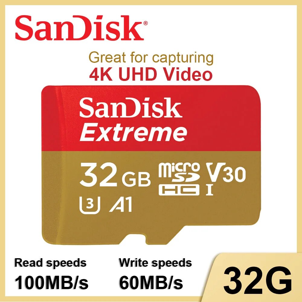 Карта памяти SanDisk Extreme microSDXC UHS-I CARD V30 A2 32 ГБ 64 ГБ 128 ГБ 256 ГБ 512 ГБ 1 ТБ Карта Micro SD Макс. 190 Мбит/с Флэш-карта TF