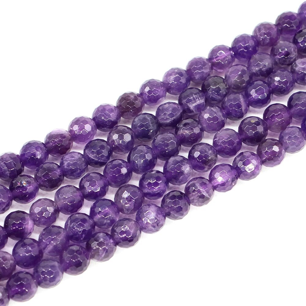 6/8/10 мм натуральный граненый камень аметист Рейки целебный кристалл круглая свободная прокладка аксессуары для драгоценных камней для изготовления ювелирных изделий подарки
