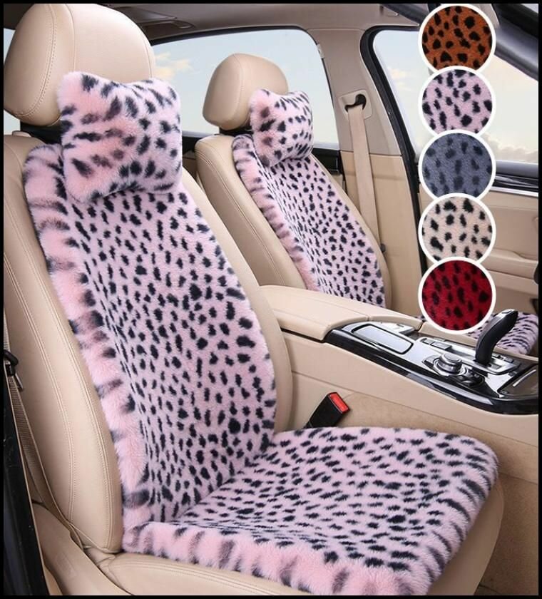 Накидка на сиденье автомобиля,2шт, Розовый, леопардовый принт, включает автомобильную подголовник