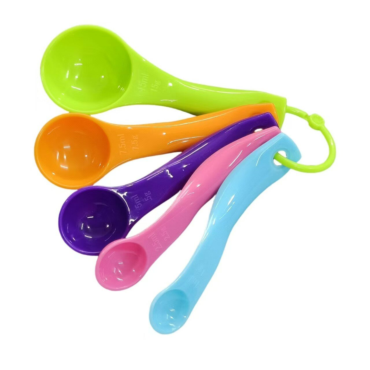 5-предметный набор измерительных ложек с радужными полосками из пластика - кухонные ложки для выпечки, Пять цветов02
