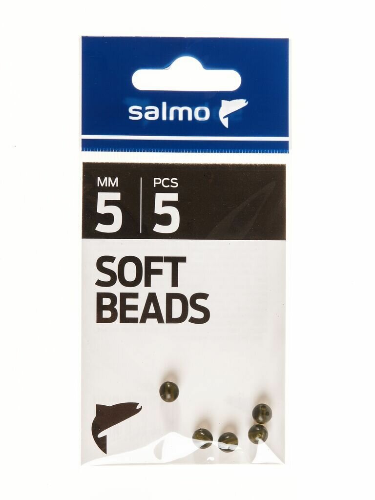 Бусины Salmo Soft Beads, мягкие, резина, диаметр 5 мм, чёрные, 5 штук