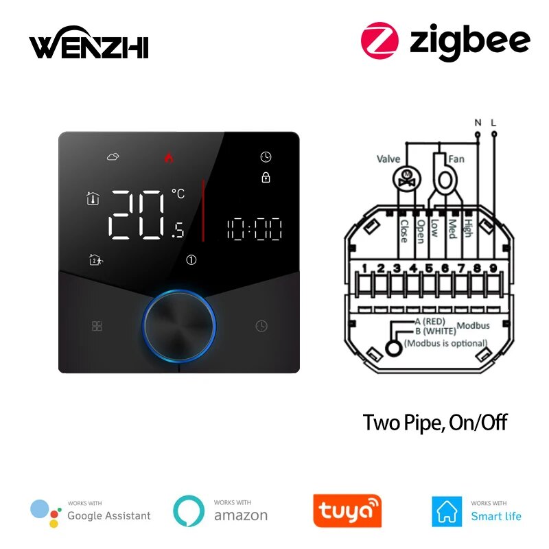 Умный термостат Zigbee Black 2 pipe