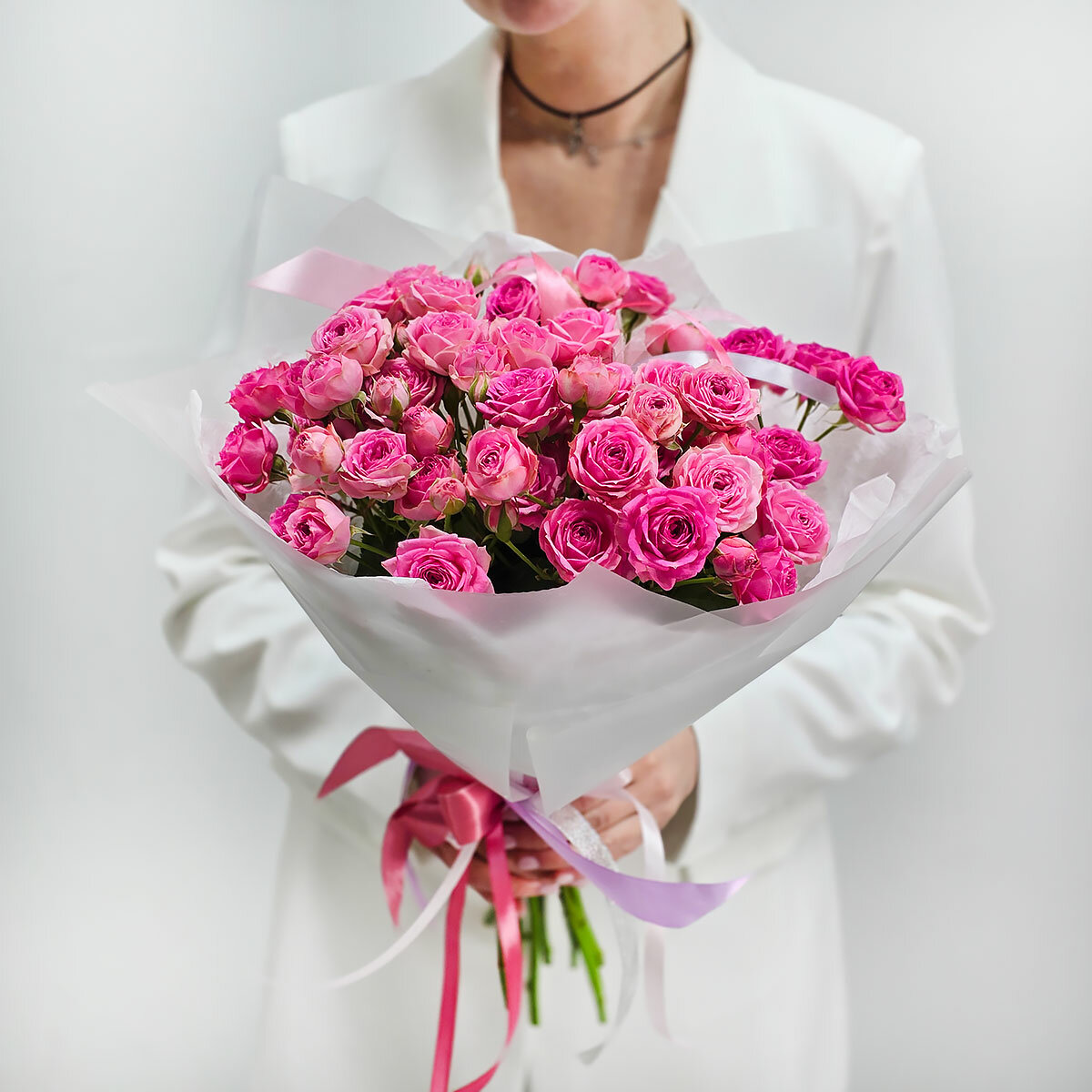 Букет Талисман Флора "Малиновость", 11 роз, высота 45см, на стеблях