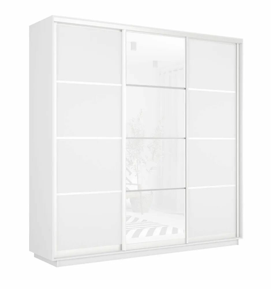 Шкаф-купе Флорида 3дв. (2 ЛДСП/Стекло белое) профиль серебро, 180х60х220 см. Белый снег