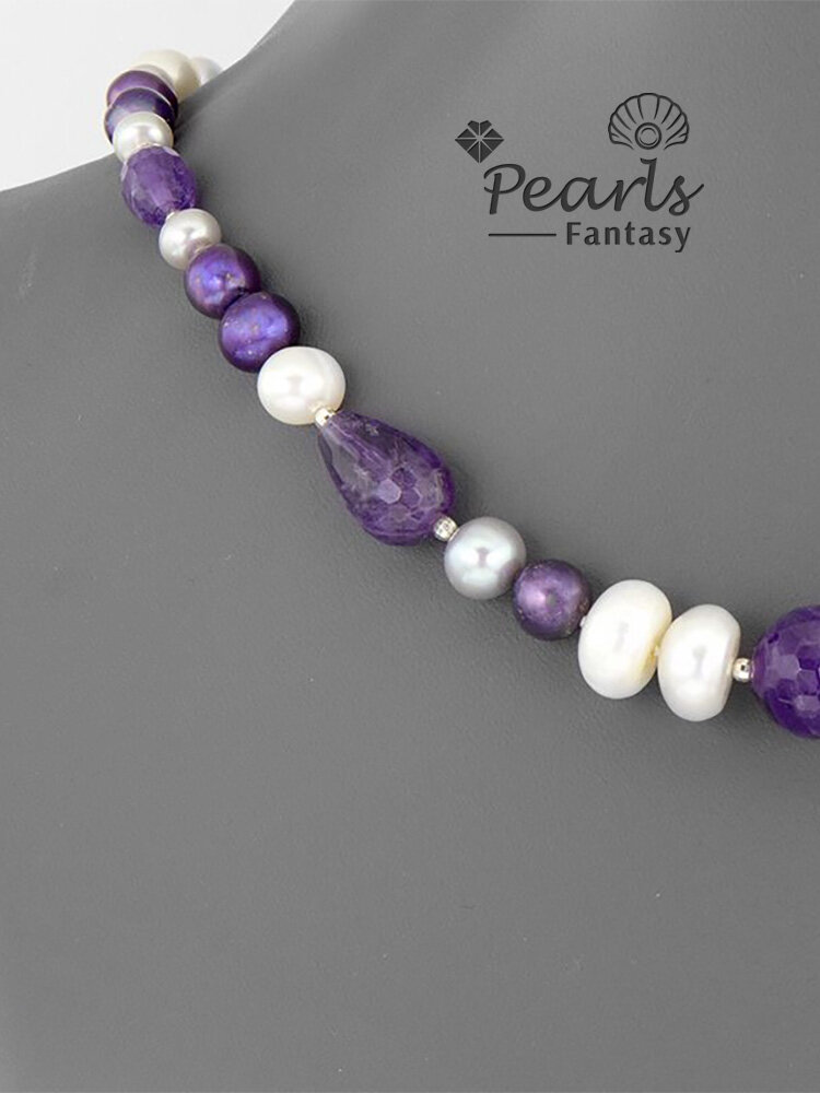 Бусы, жемчуг культивированный, аметист