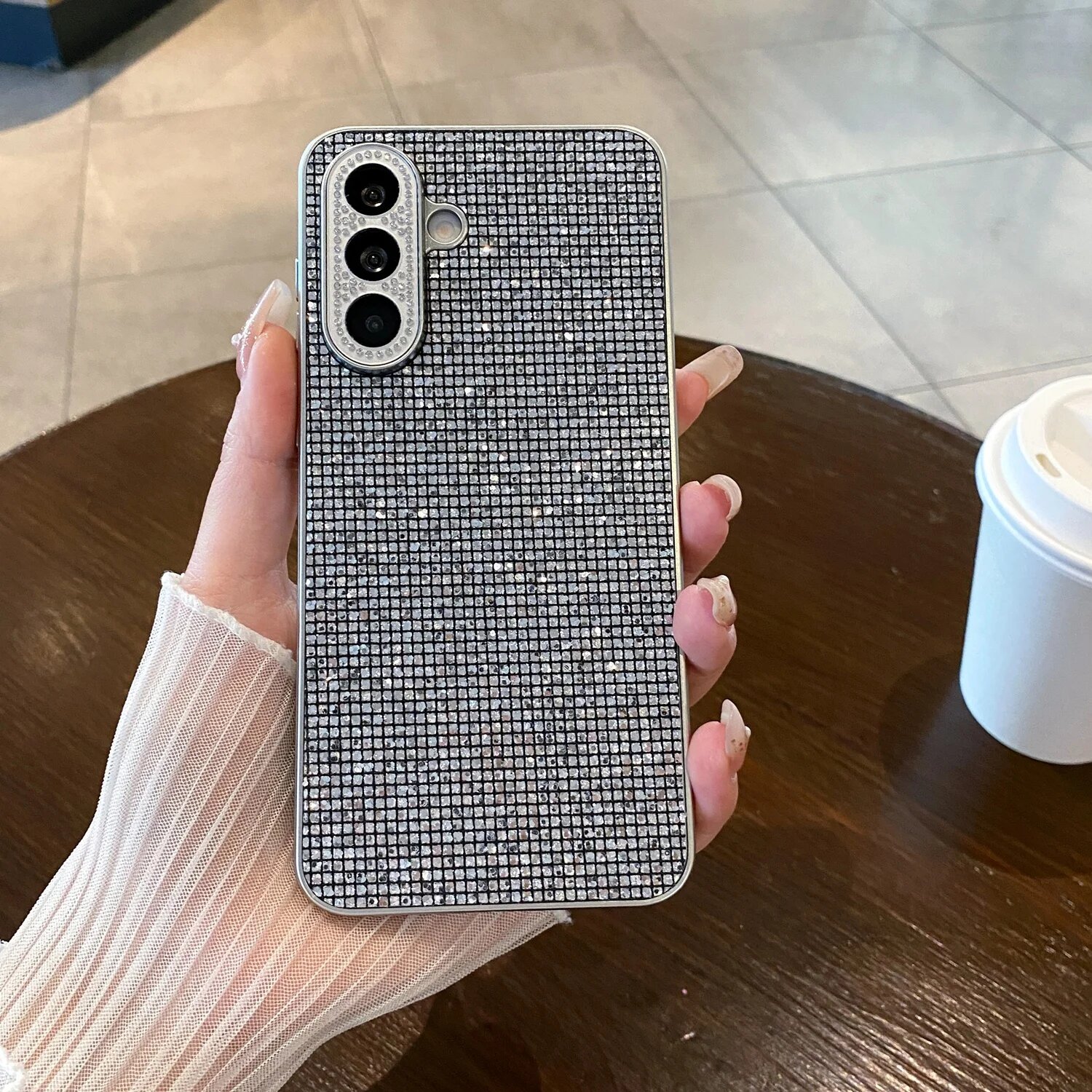 Чехол для Samsung Galaxy A34 5G серебристый со стразами
