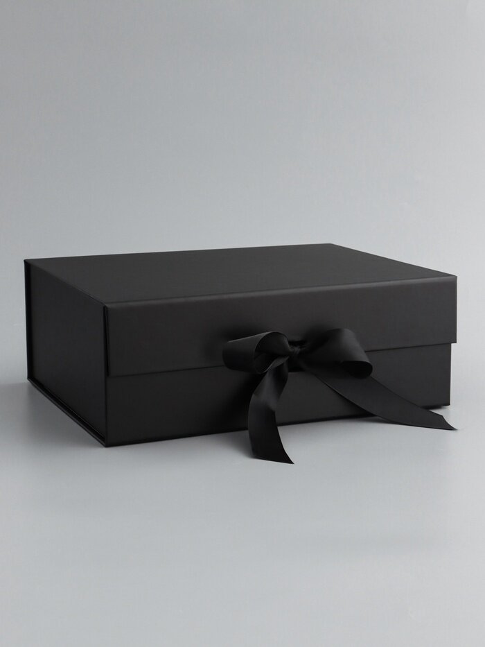 Коробка подарочная с бантом, складная, чёрная, 29×22×10.5 см