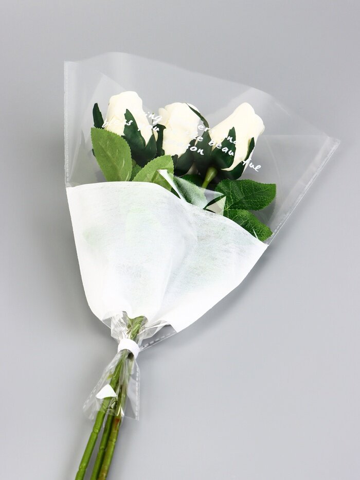 Пакет конус для цветов, с нетканым материалом, 26+7×37 см, белый