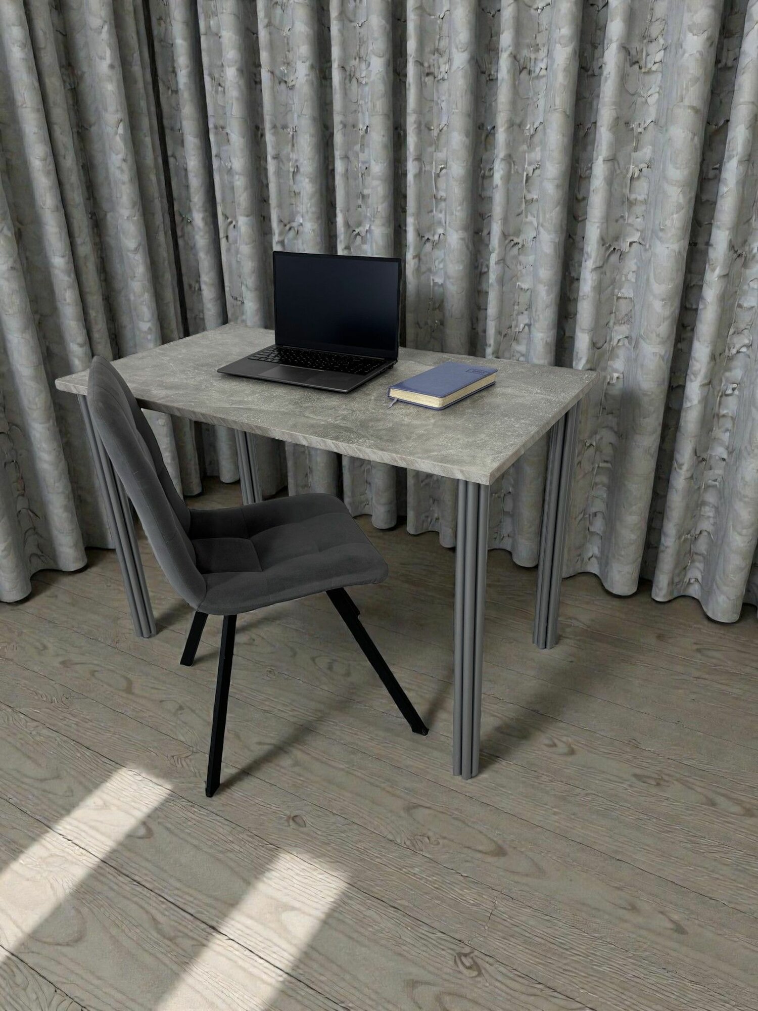 Стол дизайнерский компьютерный/ цвет Бетон Светлый, 110*60 см. Ножки хром.