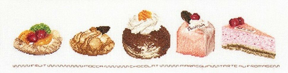 Набор для вышивания Thea Gouverneur #3050 Cake Assortment (Пирожные в ассортименте), Счетный крест, 47 x 12 см