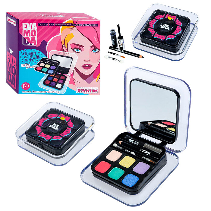 Набор детской декор. косметики Eva Moda, BOX 14х14х4,5 см; тени для век-4шт.(3,84г), блеск