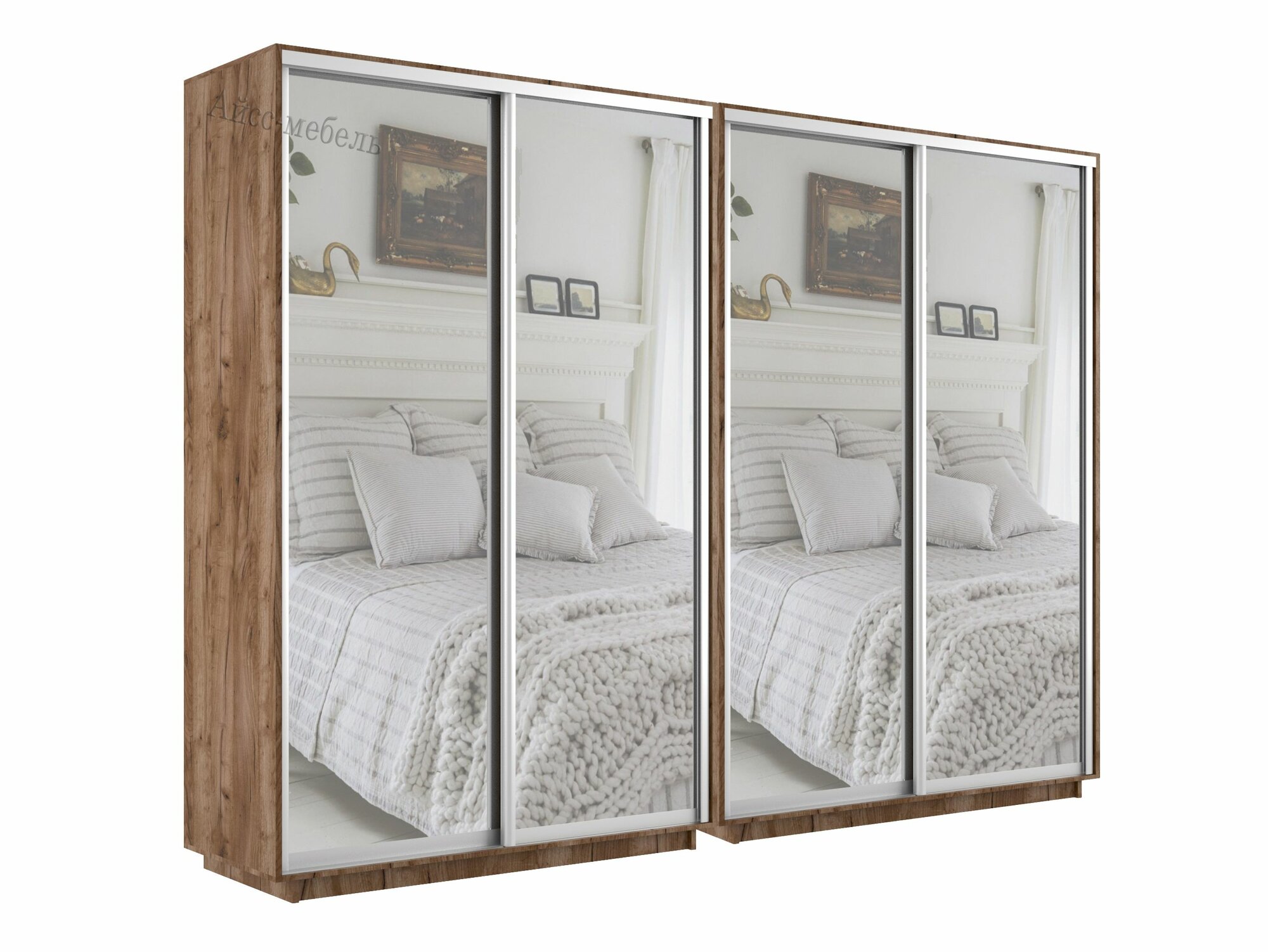 Система из двух шкафов-купе 2,4 Экспресс 4-х дверный 240 х 220 х 60 Зеркало Крафт табачный