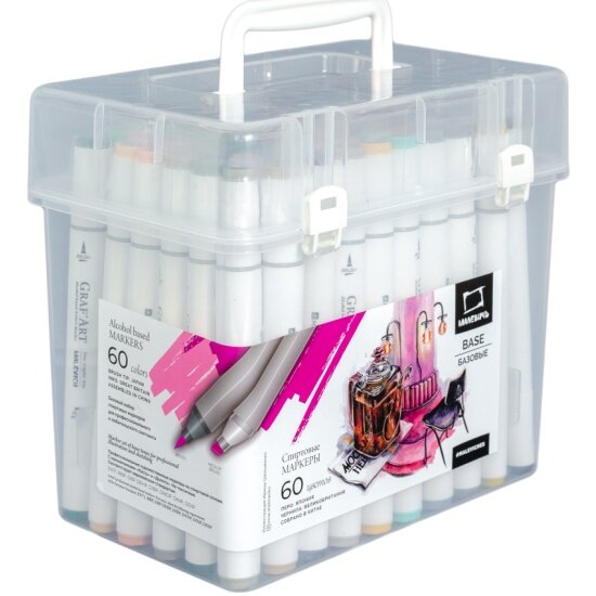 Набор спиртовых маркеров Малевичъ Graf'Art Brush, Базовый 60 цветов