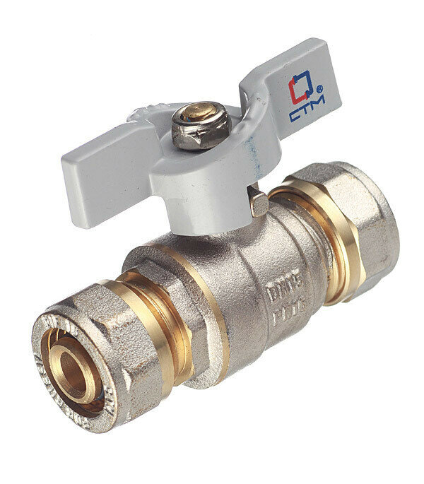Кран шаровой латунный СТМ 16 обж(ц) х 16 обж(ц) для металлопластиковых труб бабочка прямой СТМ 080051/1616/21874