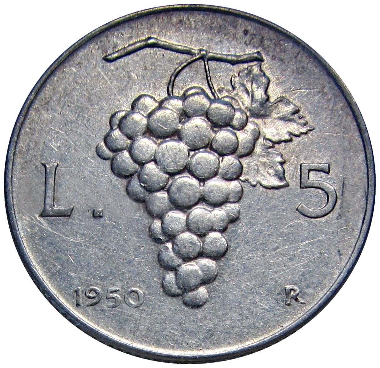 5 лир 1950 Италия , Виноград