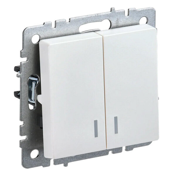 Выключатель встраиваемый двухклавишный с подсветкой IEK BRITE BR-V20-1-10-K36 ВС10-2-1-БрЖ жемчуг