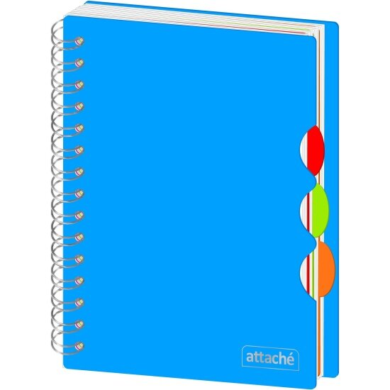 Бизнес-тетрадь Attache А5,100л, кл, спир, обл. пластик, с разделителями, голубой, 1577212КТ