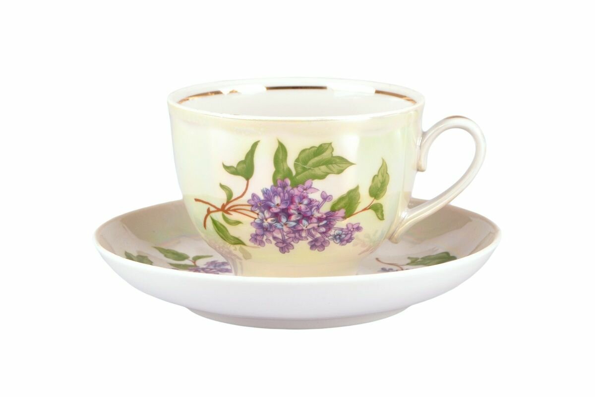 Чашка фарфоровая чайная 275мл, ф. Гранатовый "Сиреневый букет", Дулево